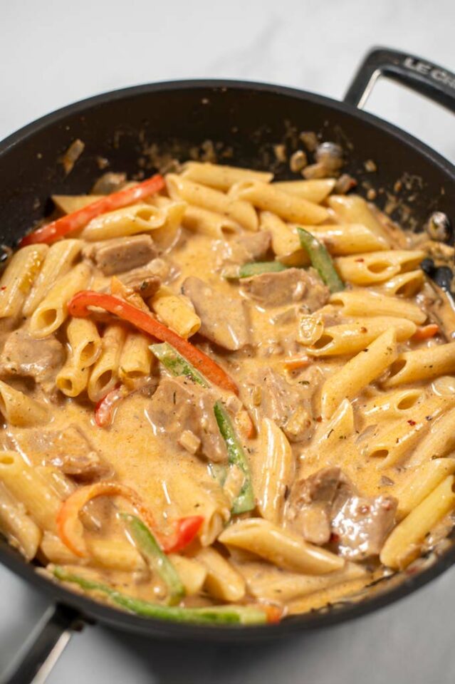 Easy Vegan Rasta Pasta Recipe with creamy sauce - Contentedness Cooking